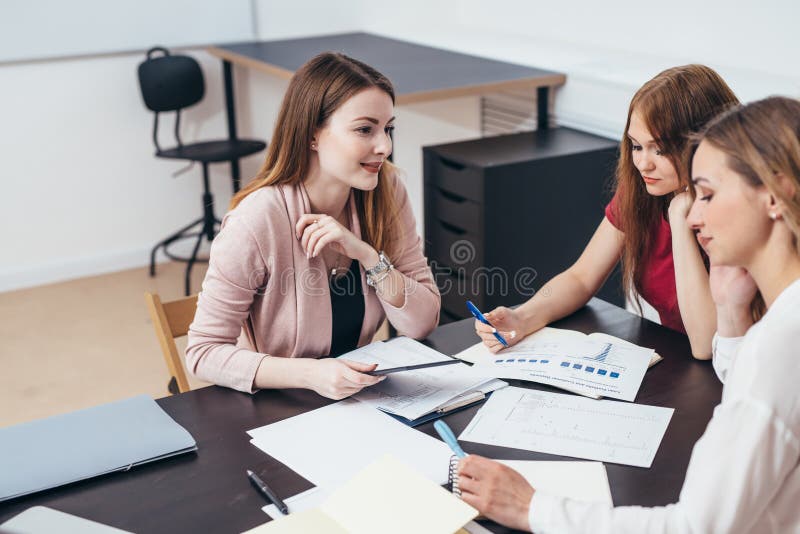 Female College Students in Classroom. School Study Learn Class. Stock ...