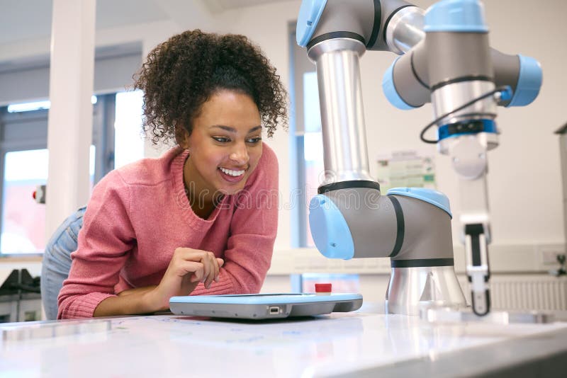 Female College or University Engineering Student in Robotics Class ...