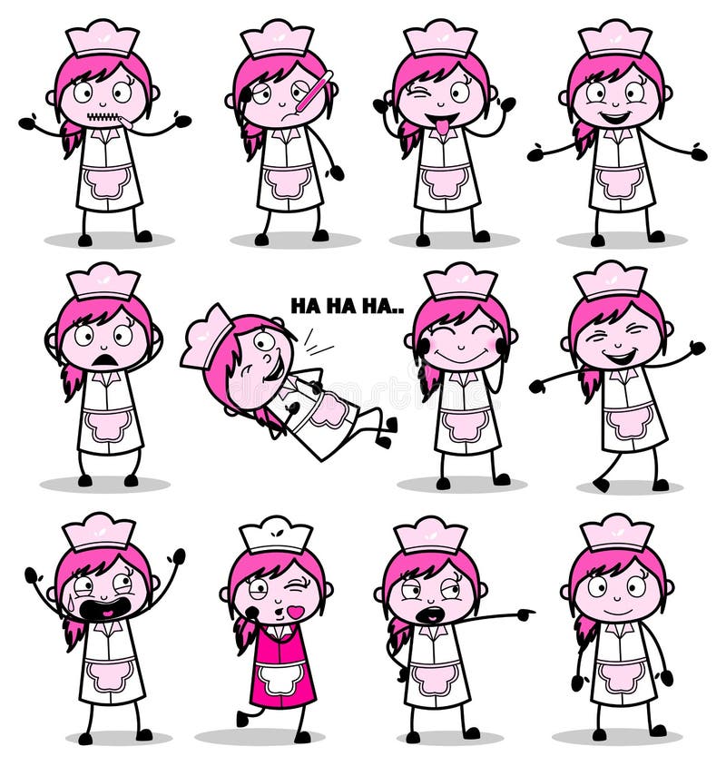 Female Comic Waitress Characters - Set of Concepts Vector Illustrations ...