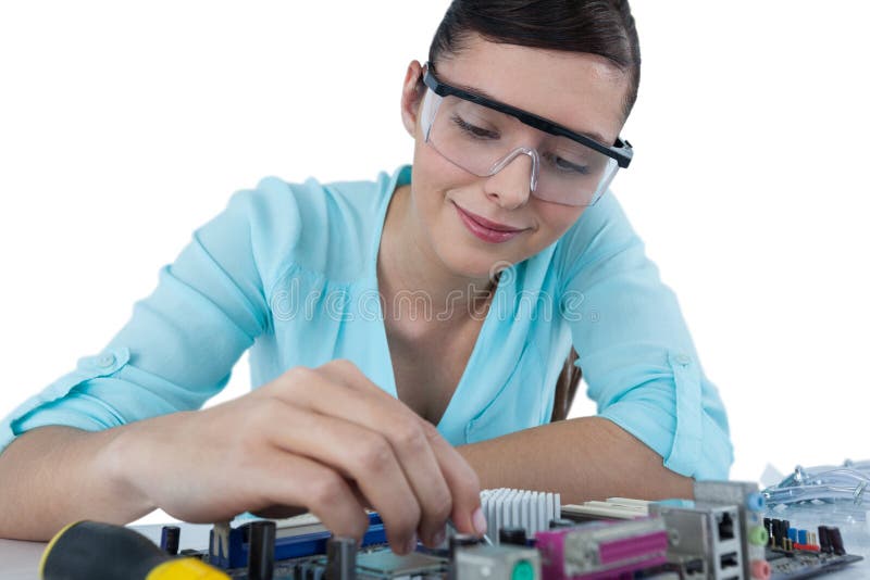 Female Computer Engineer Repairing Computer Motherboard Stock Image ...