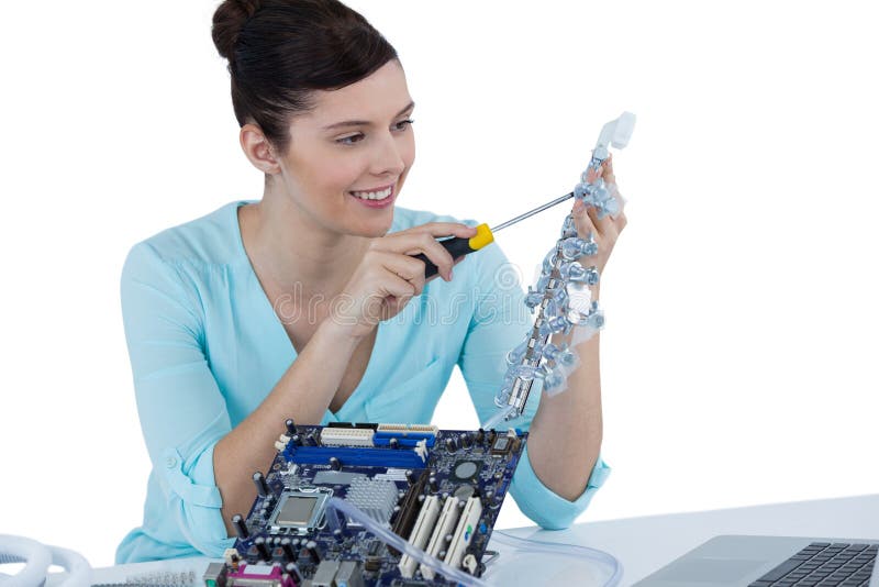 Female Computer Engineer Repairing Computer Motherboard Stock Image ...