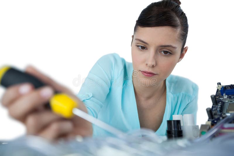 Female Computer Engineer Repairing Computer Motherboard Stock Image ...