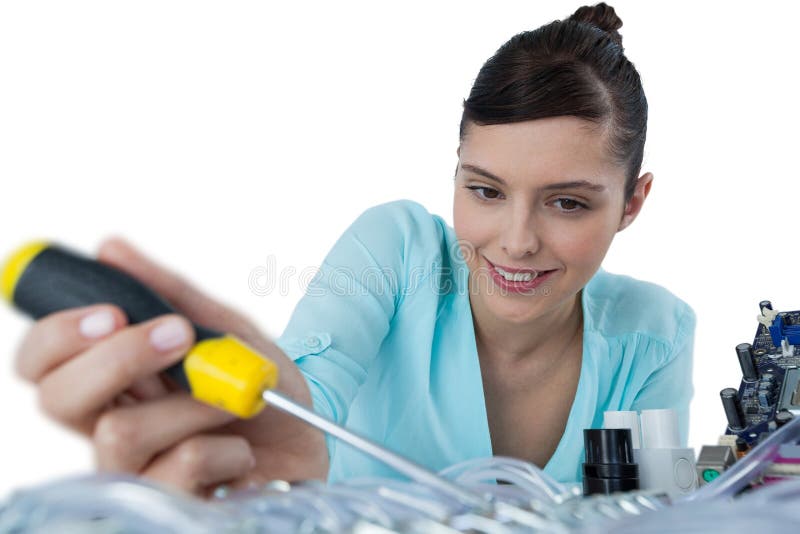 Female Computer Engineer Repairing Computer Motherboard Stock Photo ...