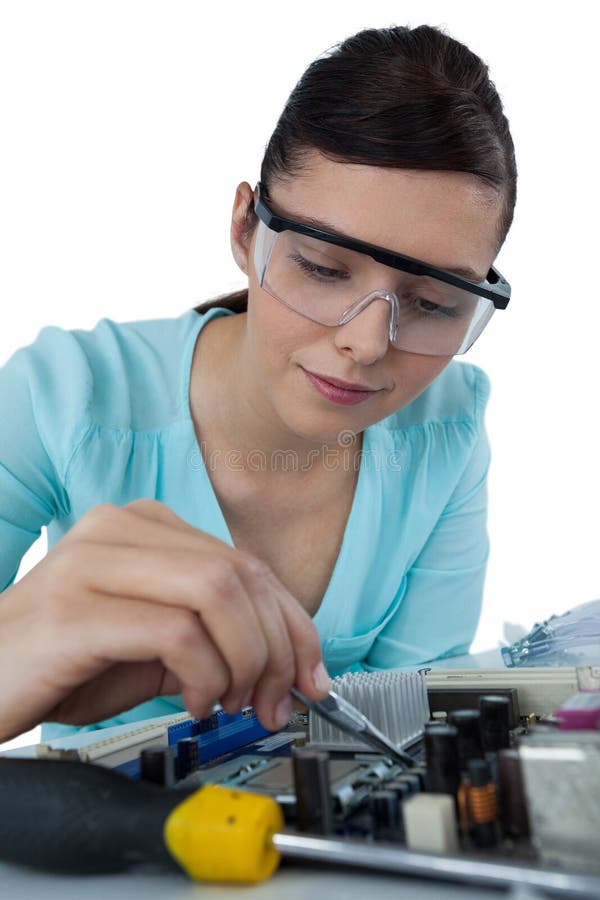 Female Computer Engineer Repairing Computer Motherboard Stock Image ...