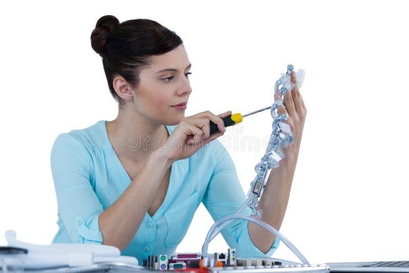 Female Computer Engineer Repairing Computer Motherboard Stock Photo ...
