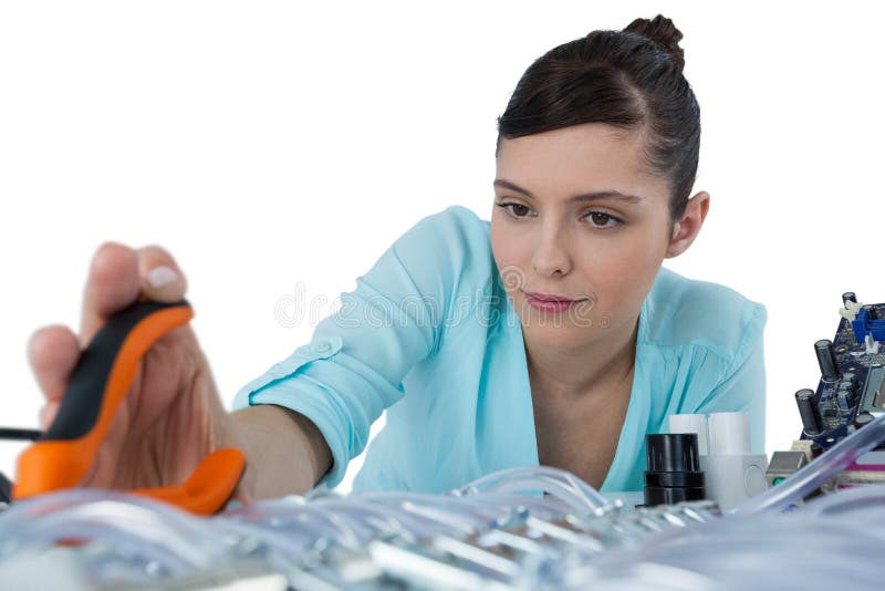Female Computer Engineer Repairing Computer Motherboard Stock Image ...