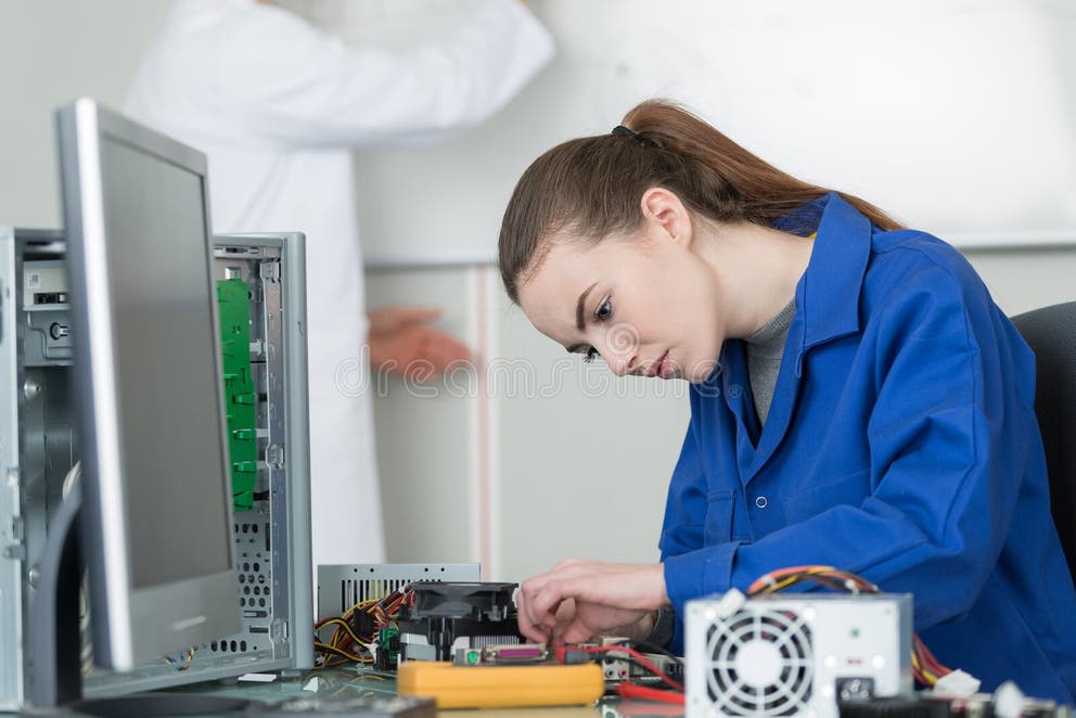 Female Computer Technical Apprentice Stock Image - Image of apprentice ...