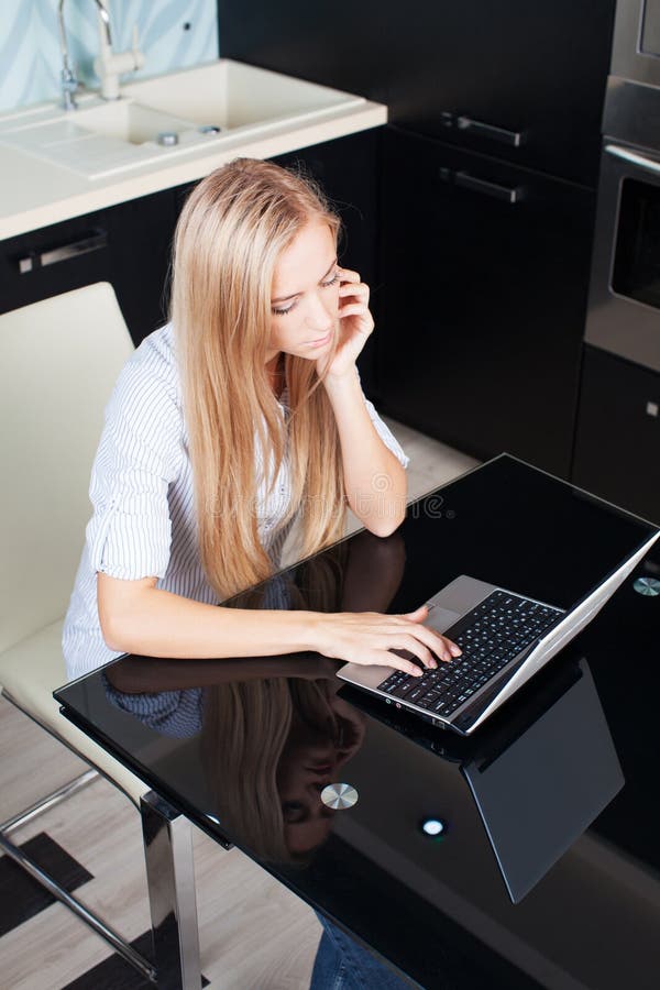 Female with computer stock photo. Image of house, office - 33009106