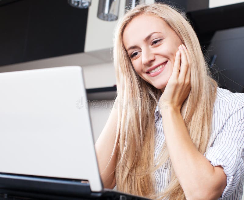 Female with computer stock image. Image of person, adults - 33009107
