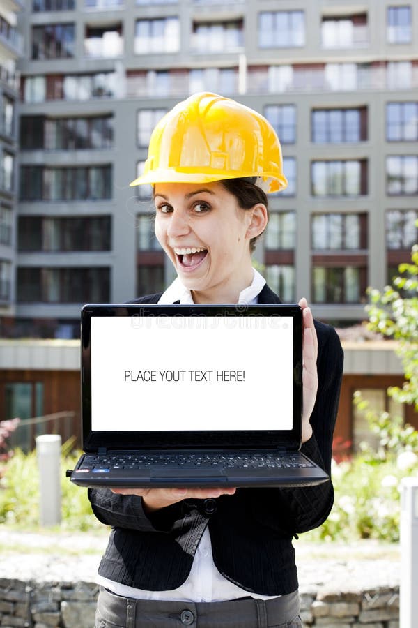 Female Construction Engineer with Computer Stock Image - Image of ...