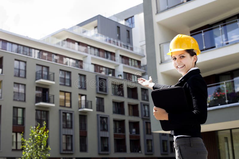 Female Construction Engineer Show Building Stock Photo - Image of ...