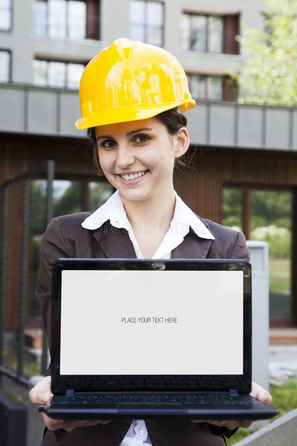 Female Construction Engineer Witch Computer Stock Image - Image of ...
