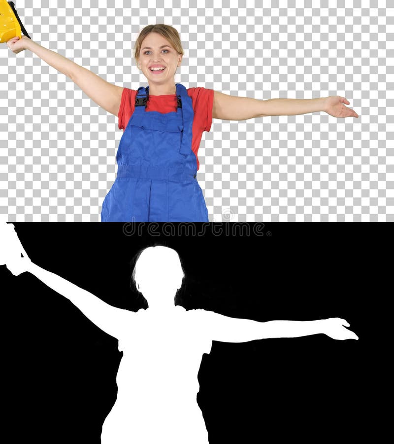 Female Construction Worker Dancing with Hardhat, Alpha Channel Stock ...