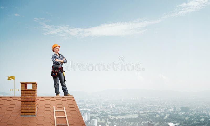 Female Construction Worker in Hardhat Standing Stock Photo - Image of ...