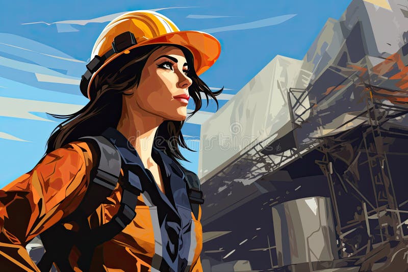 Female Construction Worker with Helmet AI Generated Stock Illustration ...
