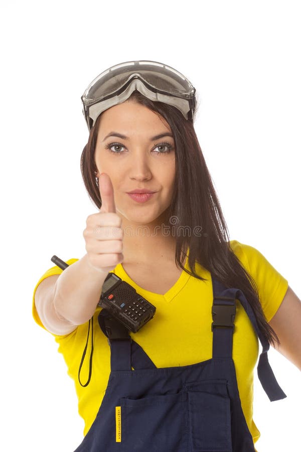 A Female Construction Worker Holding An Ok Signal Stock Image - Image ...