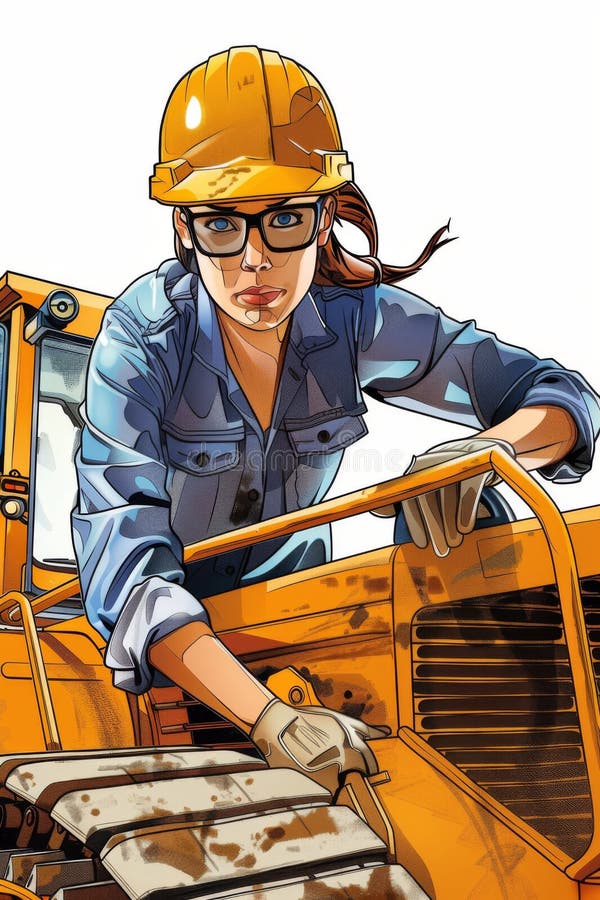 Female Construction Worker Operating Bulldozer Stock Illustration ...