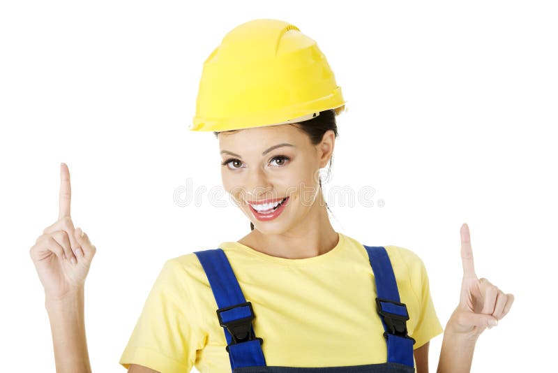 Female Construction Worker Pointing on Copy Space Stock Image - Image ...