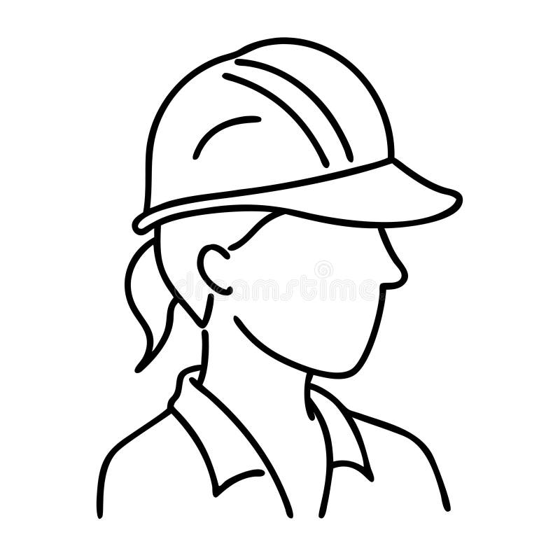 Female Construction Worker Profile Line Art Vector Safety Helmet ...
