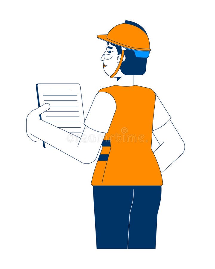 Female Construction Worker Reviewing Project Document 2D Cartoon ...