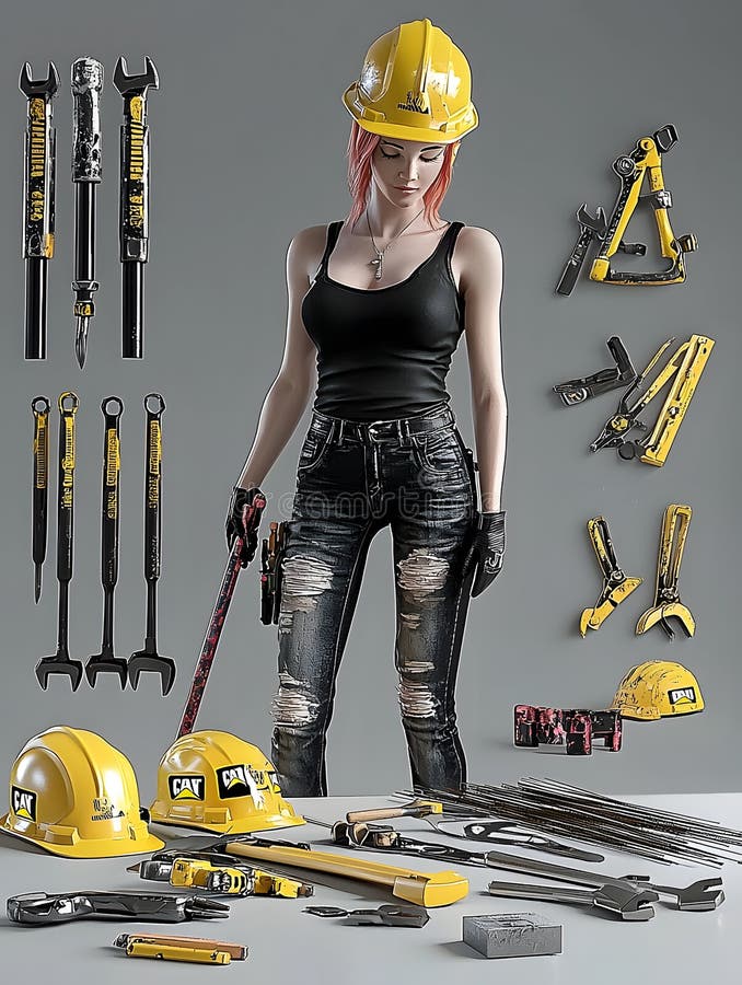 Female Construction Worker with Tools Stock Photo - Image of jeans ...