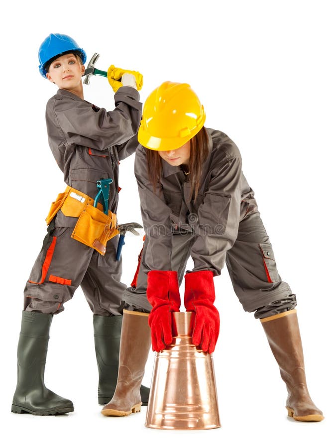 Female Construction Workers Stock Photo - Image of workwear, white ...