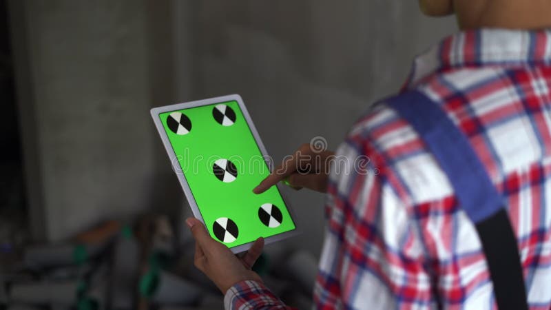 Female Constructor S Hands Scrolling and Tapping on the Tablet Device ...