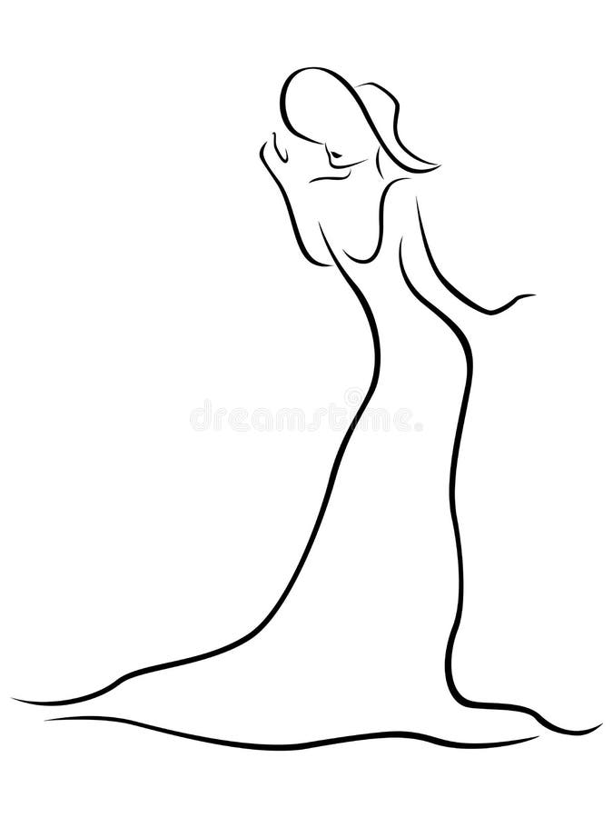 Female Contour with a Hat and a Long Dress Stock Vector - Illustration ...