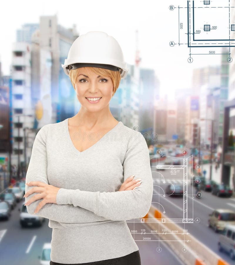 Female Contractor in Helmet with Folder Stock Image - Image of industry ...