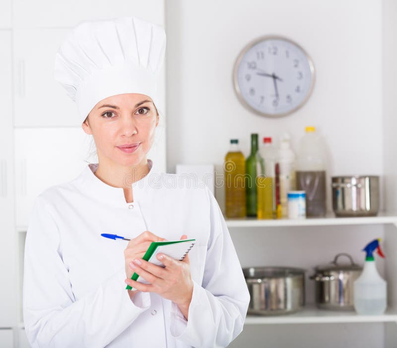 Female cook in cafe stock image. Image of tools, cuisine - 248181559