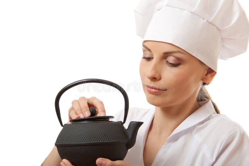 Female Cook / Chef in Uniform with Teapot Stock Photo - Image of pretty ...