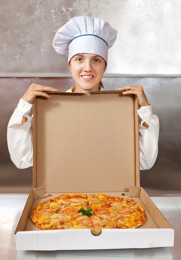 Female Cook with Fresh Pizza Stock Photo - Image of caucasian, pizza ...