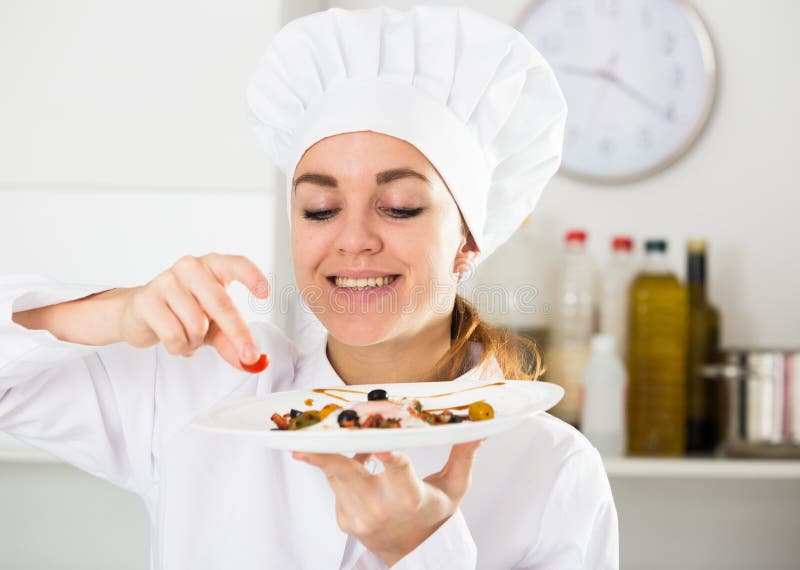 Female cook preparing food stock image. Image of profession - 86112759