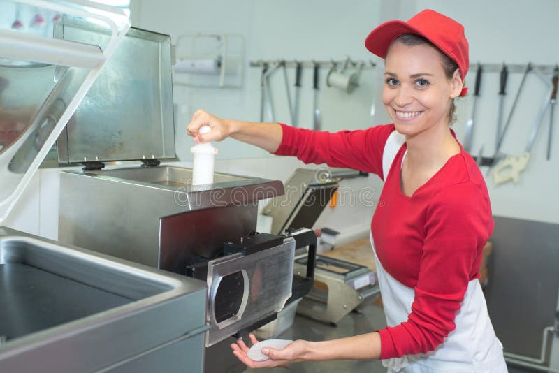 Female Cook Smiling Preparing Sandwiches Stock Image - Image of break ...