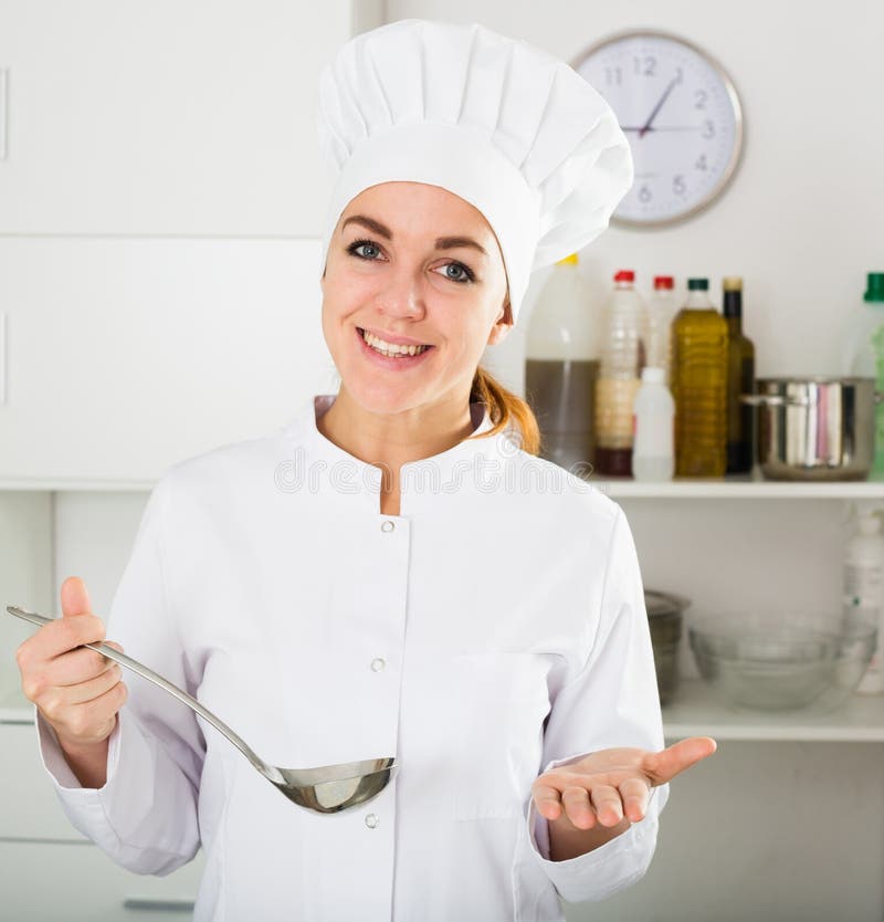 Female cook tasting food stock photo. Image of cook, cafe - 86112666