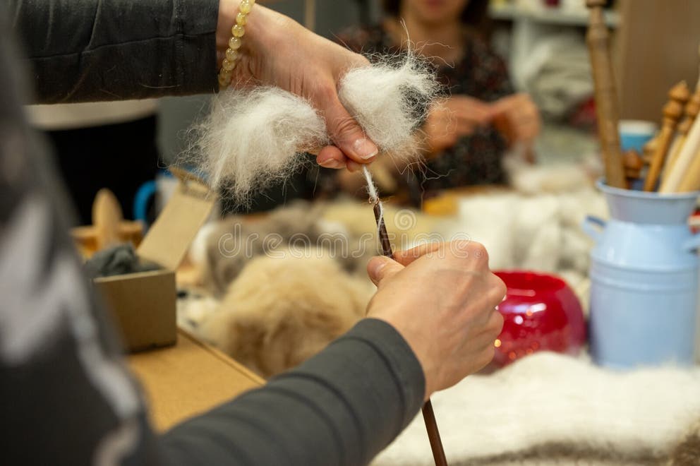 Female Crafting with Wool in a Cozy Setting Stock Image - Image of ...