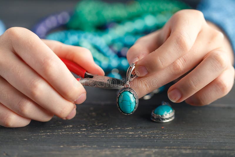 Female Create Handmade Jewelry Stock Photo - Image of handmade, gold ...