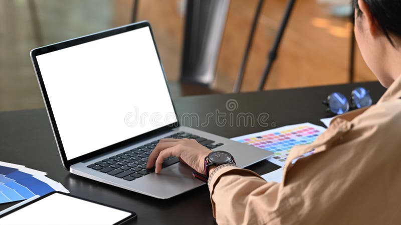 Female Creative Designer Working with Computer Laptop. Stock Image ...
