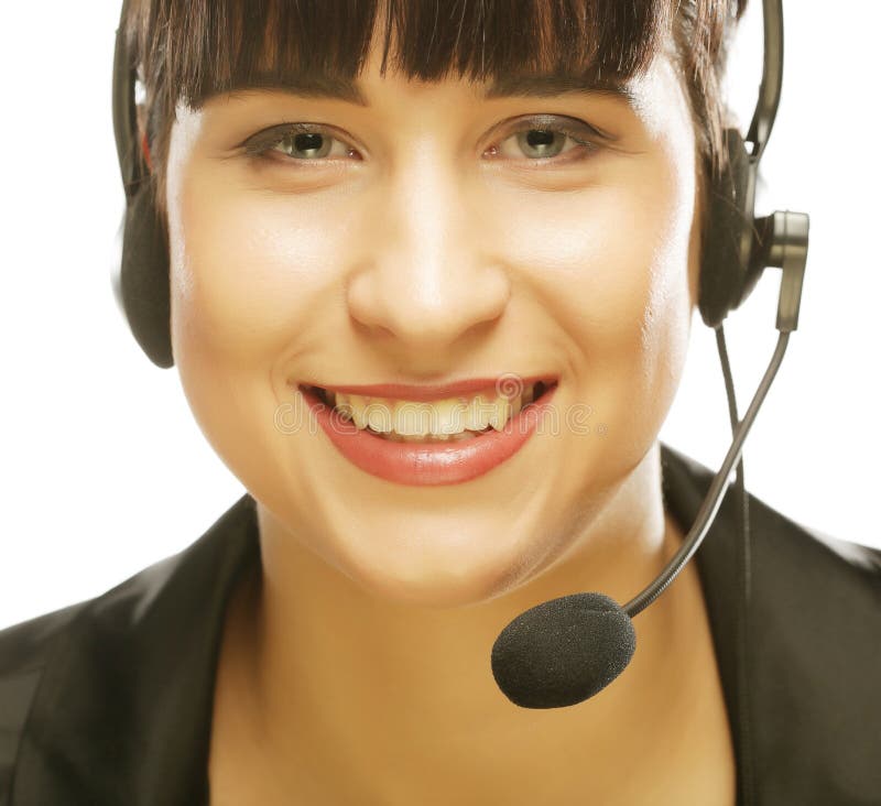 Female Customer Support Operator With Headset And Smiling Stock Image ...