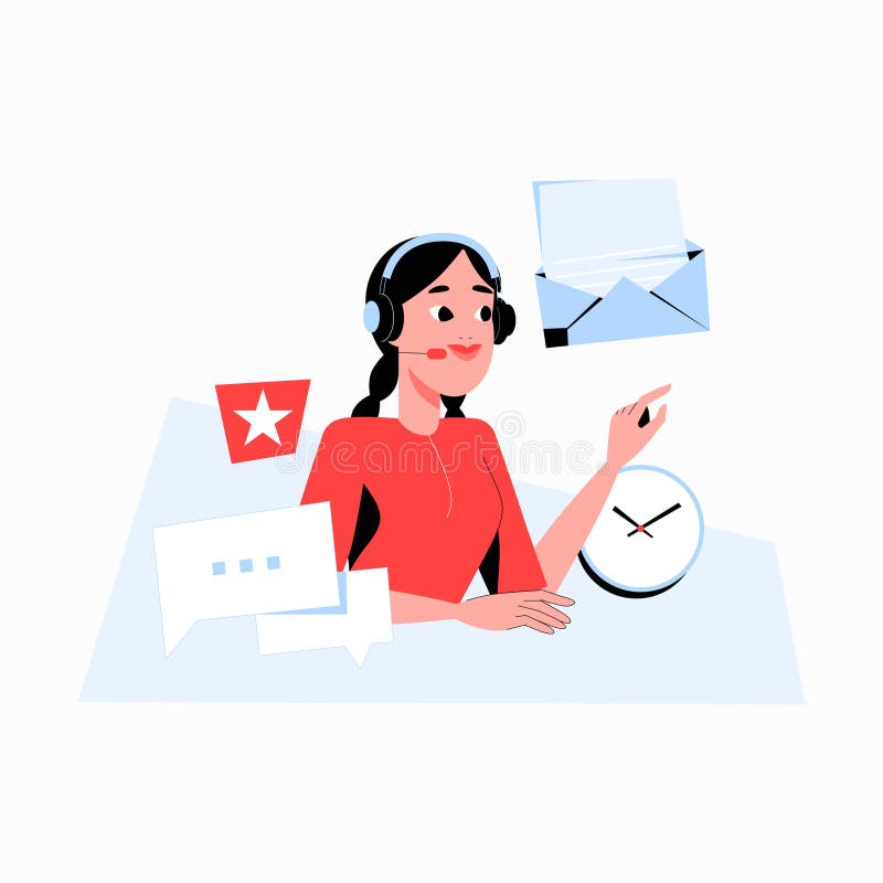 Female Customer Service Representative in Flat Vector Illustration ...