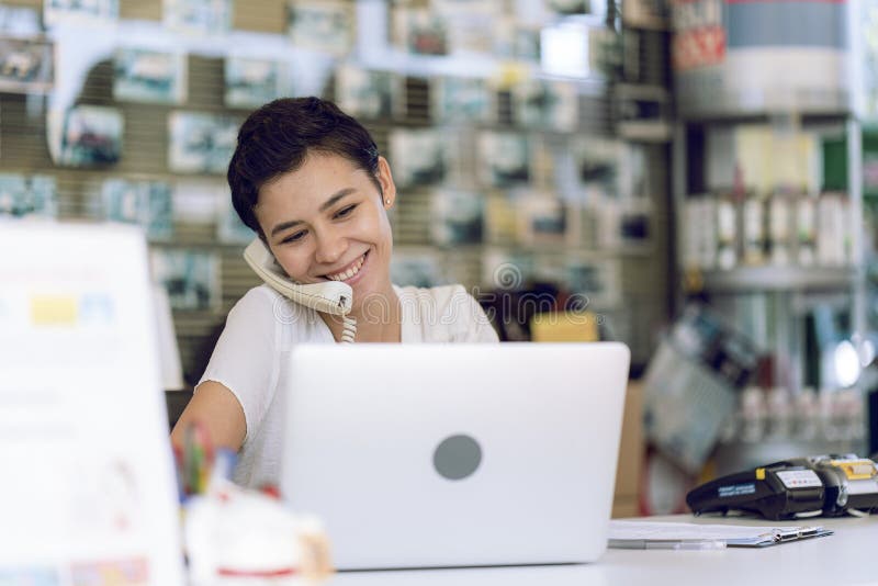 A Female Customer Service Talking on the Phone Stock Image - Image of ...