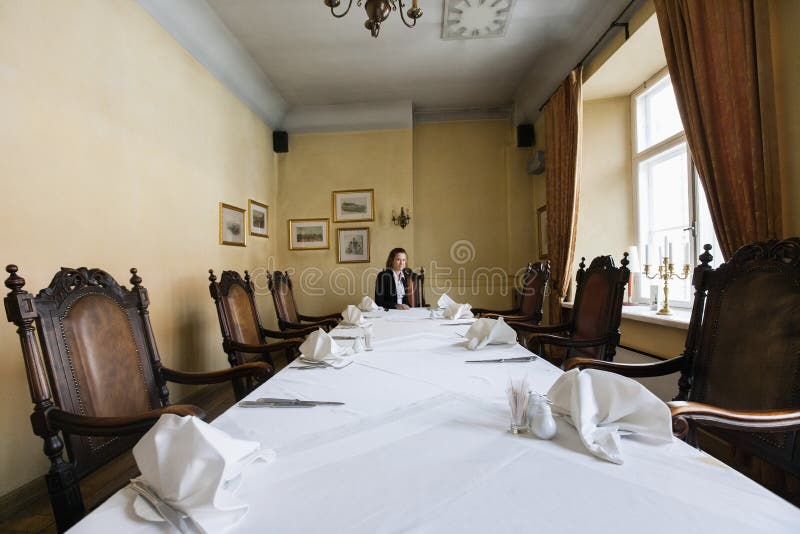 Female Customer Sitting at Dining Table in Restaurant Stock Photo ...