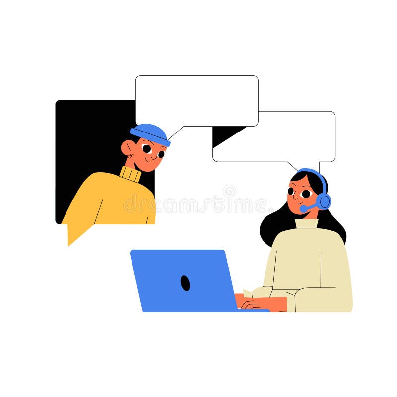 Female Customer Support Agent Interacting with Client in Flat Vector ...