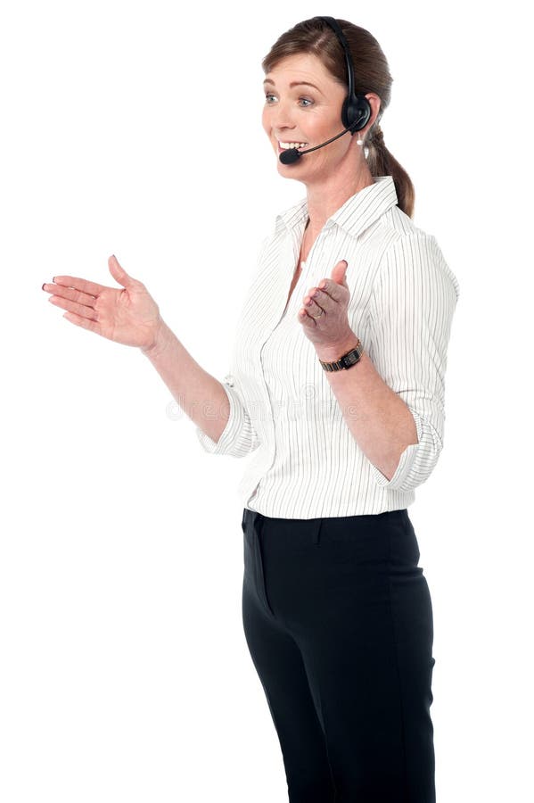 Female Customer Support Executive Stock Image - Image of explaining ...