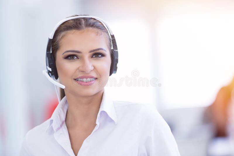 Female Customer Support Operator with Headset and Smiling Stock Image ...