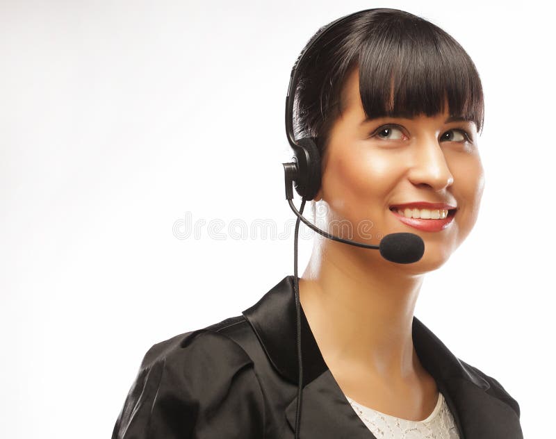 Female Customer Support Operator with Headset and Smiling Stock Image ...
