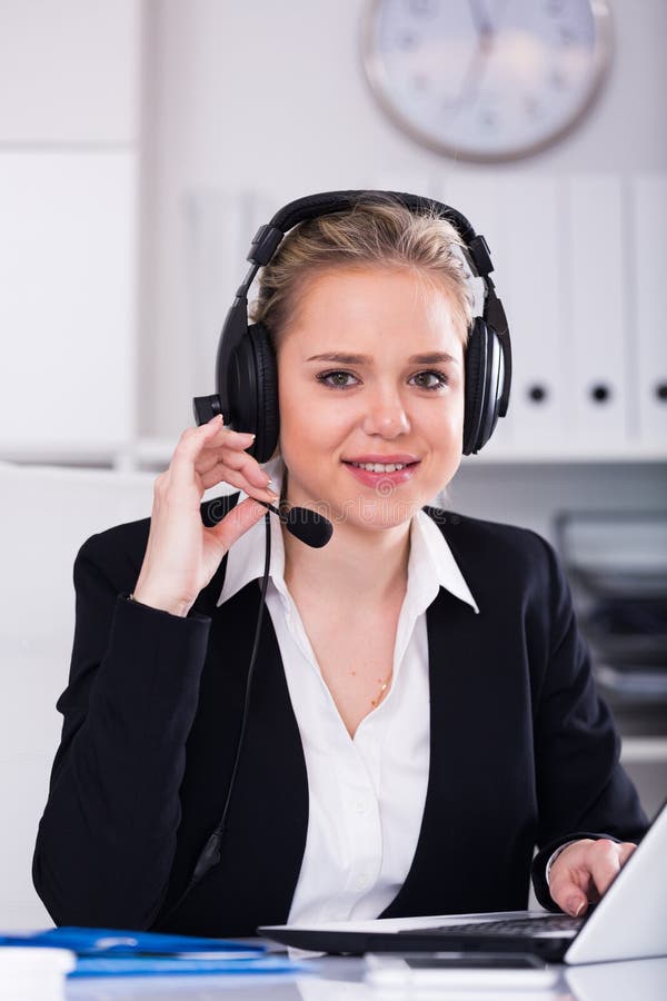 Female Customer Support Phone Operator at Workplace Stock Image - Image ...