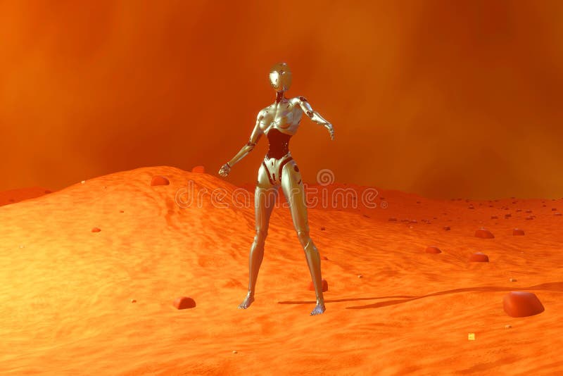 A Female Cyborg on Planet Mars Stock Illustration - Illustration of ...