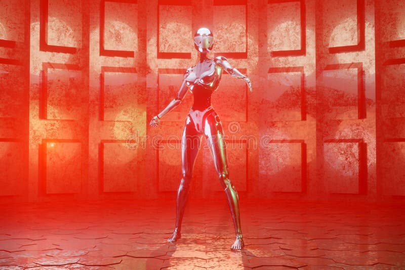 A Female Cyborg in a Space Ship Stock Illustration - Illustration of ...