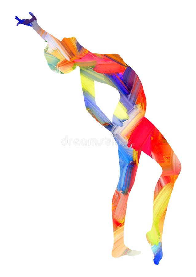 Female in Dance Pose with Abstract Hand Painted Texture Stock Vector ...